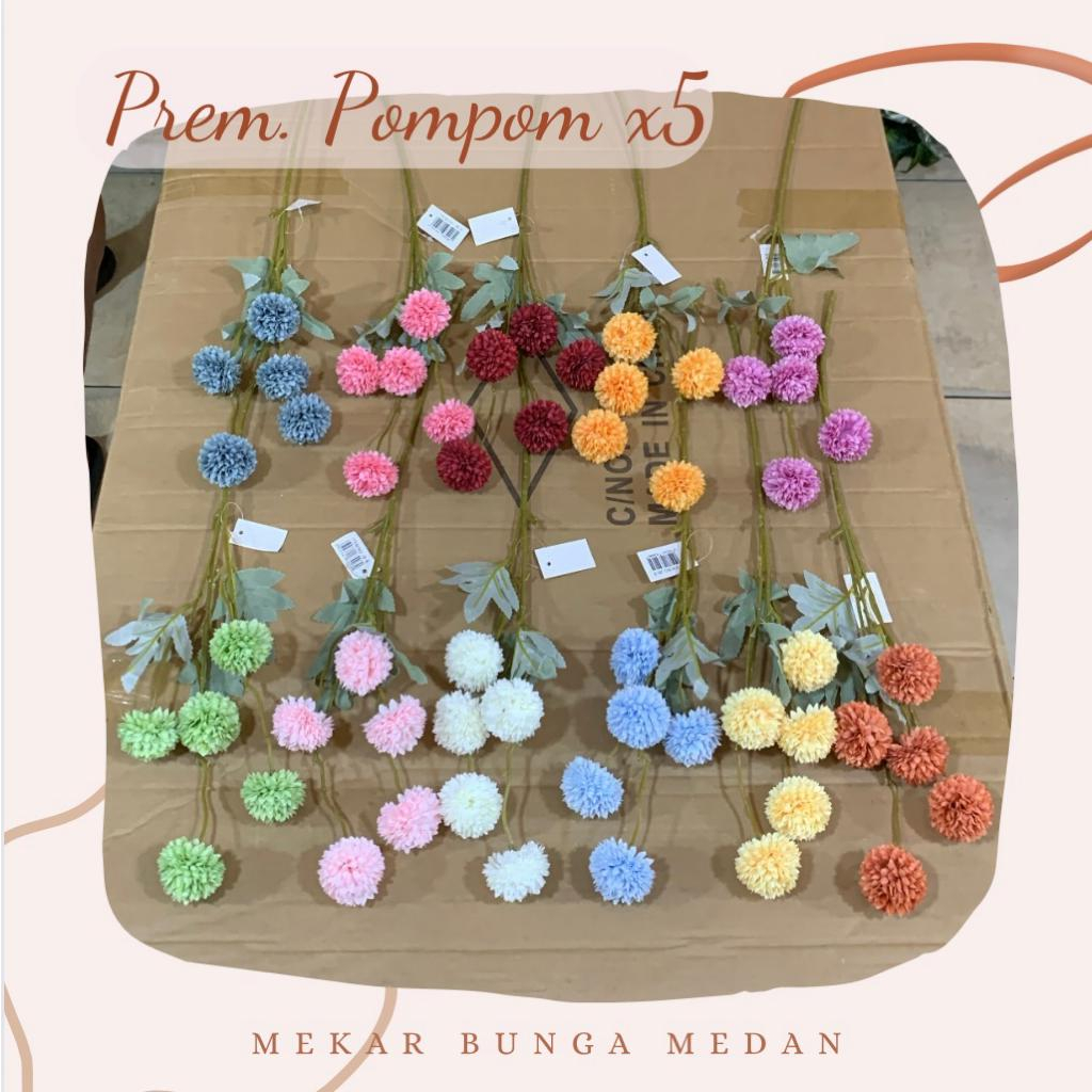 Jual (JB 2) - 14WARNA Bunga Artifisial Pompom Premium Pastel x5 Kuntum ...