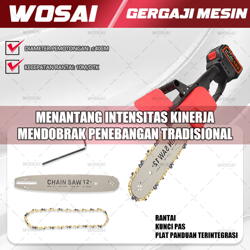 Jual WOSAL 6/8/16 inch 88 Volt Chain Saw Gergaji Rantai Elektrik Mini ...