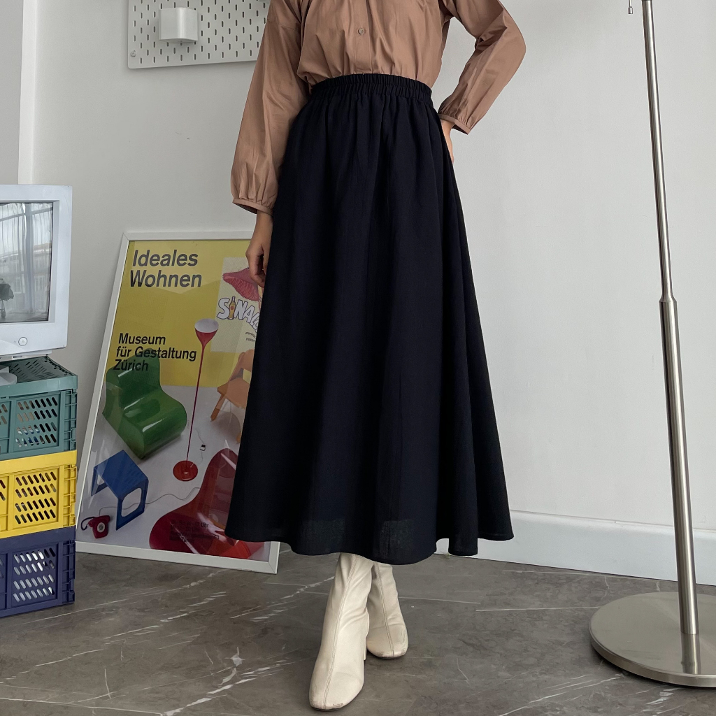Jual YURI FLARE SKIRT / ROK LINEN KOREA / KOREAN SKIRT | Shopee Indonesia