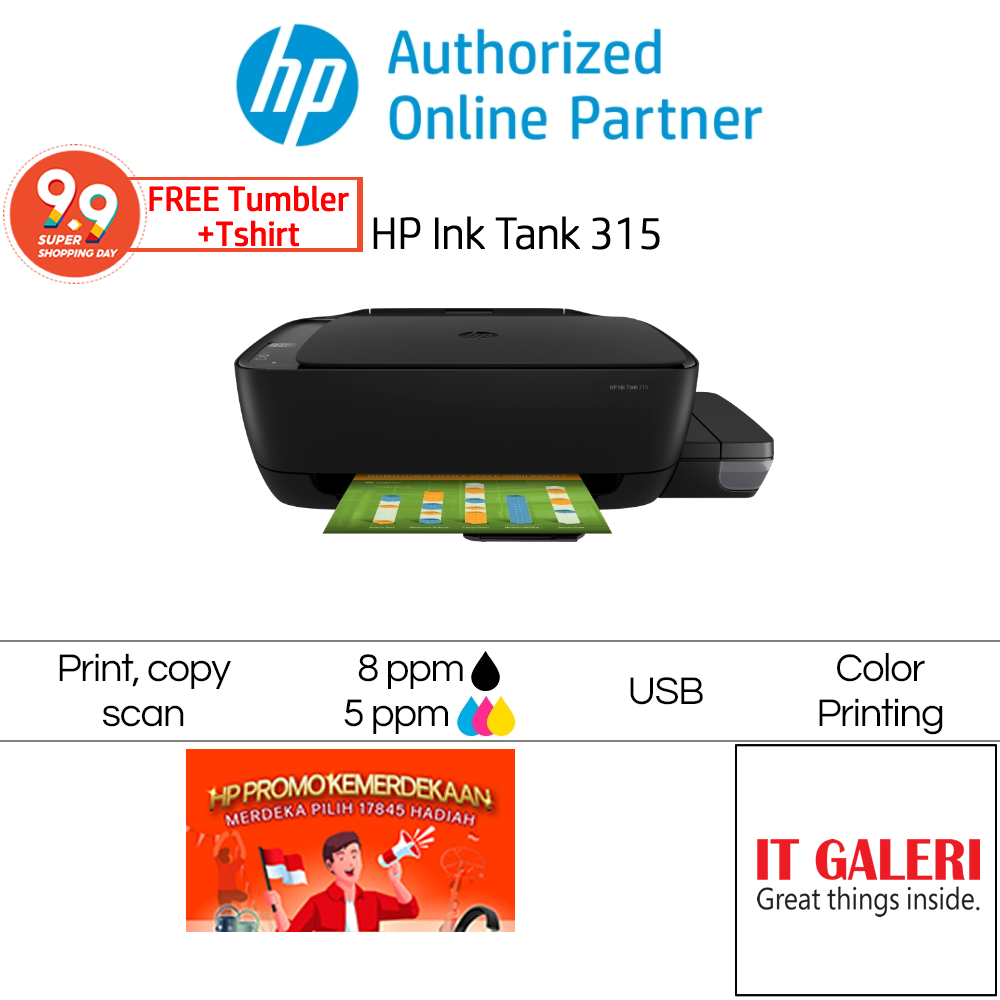 Jual HP Printer Ink Tank 315 - Print - Scan - Copy - Color | Shopee ...