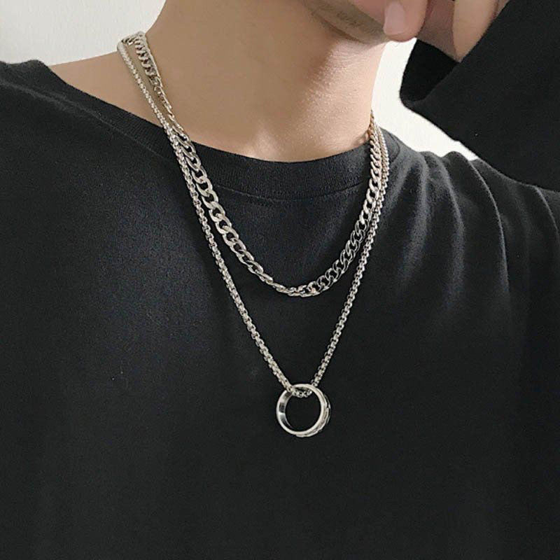 Jual KALUNG RANTAI TITANIUM PRIA SILVER MODEL DOUBLE LAYER/KALUNG PRIA ...