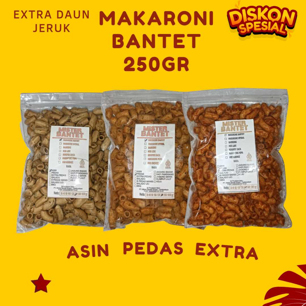 Jual Makaroni Bantet 250gr Pedas Gurih Daun Jeruk - New 5 Varian Rasa ...