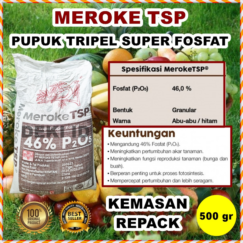 Jual TSP Meroke 46% 500 Gram Repack Pupuk Triple Super Fosfat SP Rock Pospat Penguat Akar ...