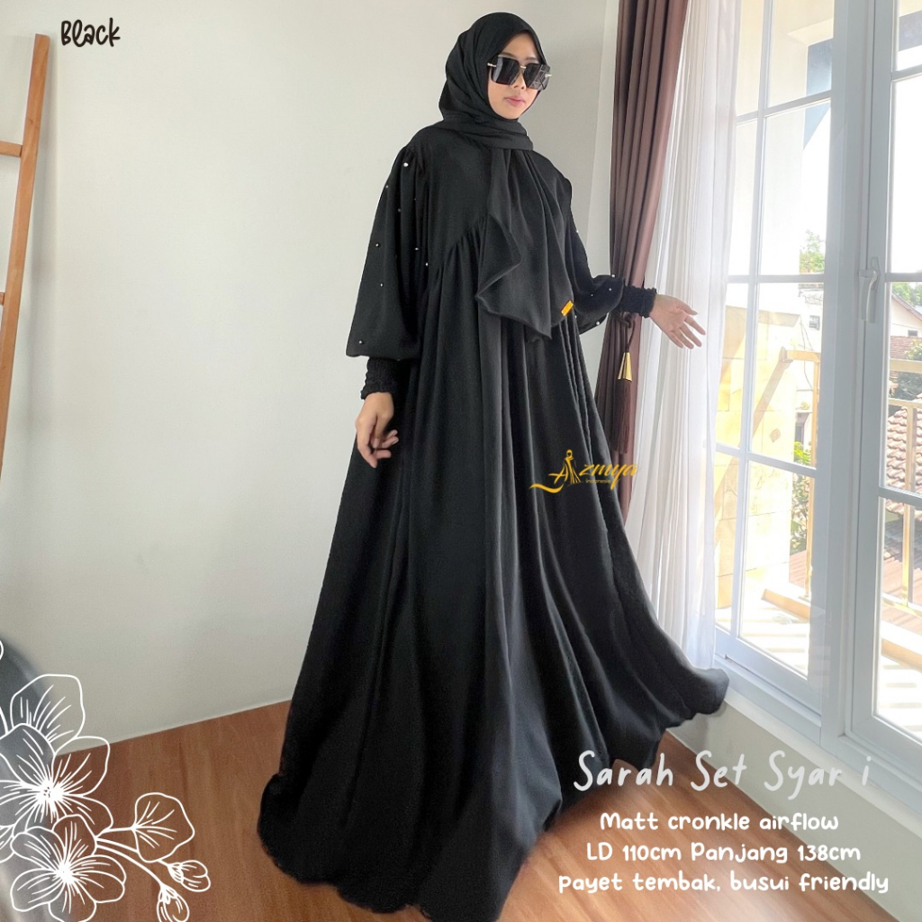 Jual Sarah Set Syar'i Hijab Pashmina Crinkle Airflow - Dress Lengan ...