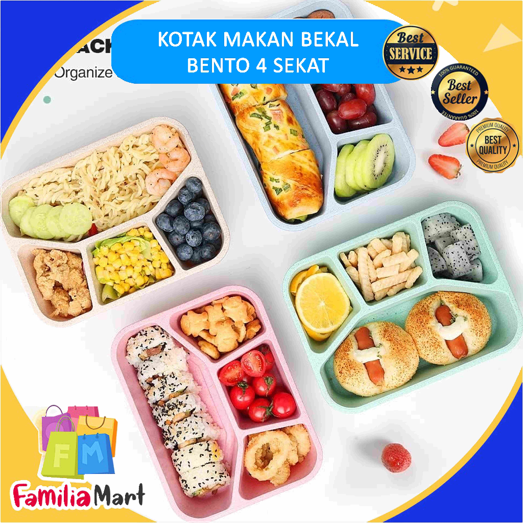 Jual Lunch Box Kotak Bekal Bento Bahan Wheat Gandum 4 Sekat / Kotak ...