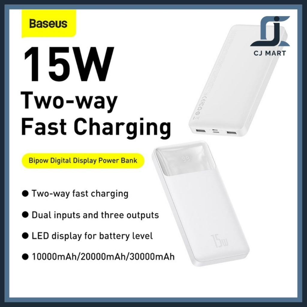 Jual Baseus Powerbank Bipow 10000mAh 20W 15W Digital Display 3 Port USB A/C | Shopee Indonesia