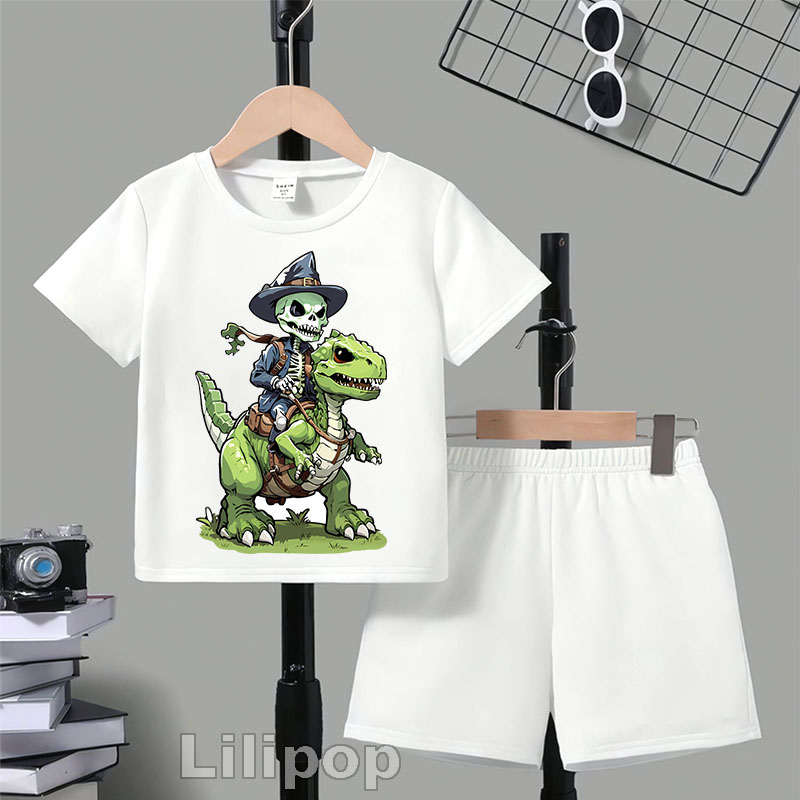 Jual Baju Anak Stelan Usia 4-10 Tahun TREX DINO RAPTOR DINOSAURUS 3/4 Cowok Cewek Celana Pendek ...