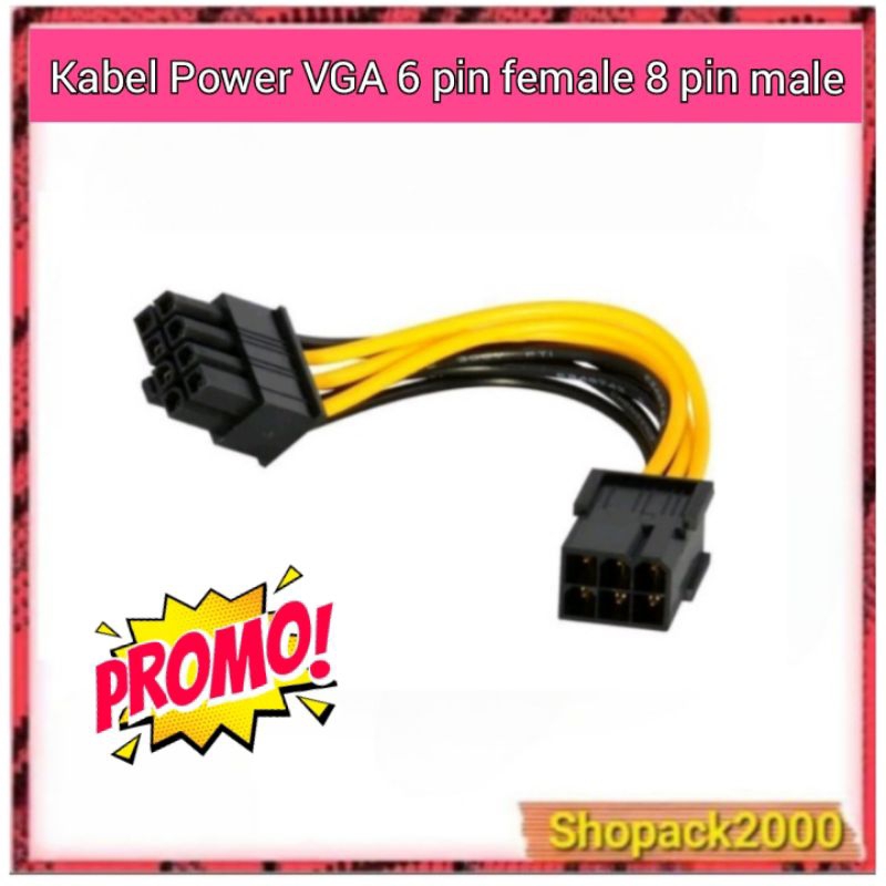 Jual Kabel Power VGA / Adapter 6 Pin to 8 Pin / 6Pin ke 8Pin PCIE / PCI-E | Shopee Indonesia