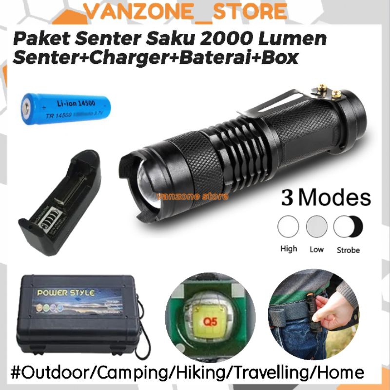 Jual Paket Senter Saku LED Cree Outdoor Camping Flashlight Waterproof ...