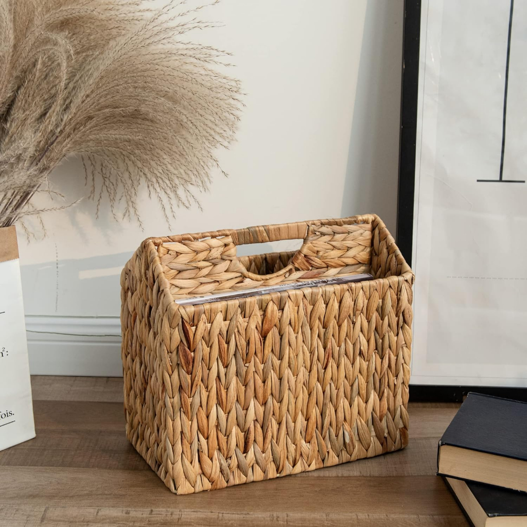 Jual Water Hyacinth Hand-Woven Divided Magazine Basket,Magazine Holder ...