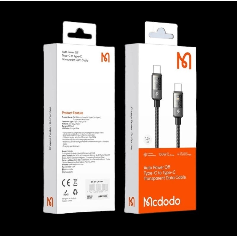 Jual MCDODO CA-2840 Kabel Charger Auto Power Off PD 100W Type-C ...