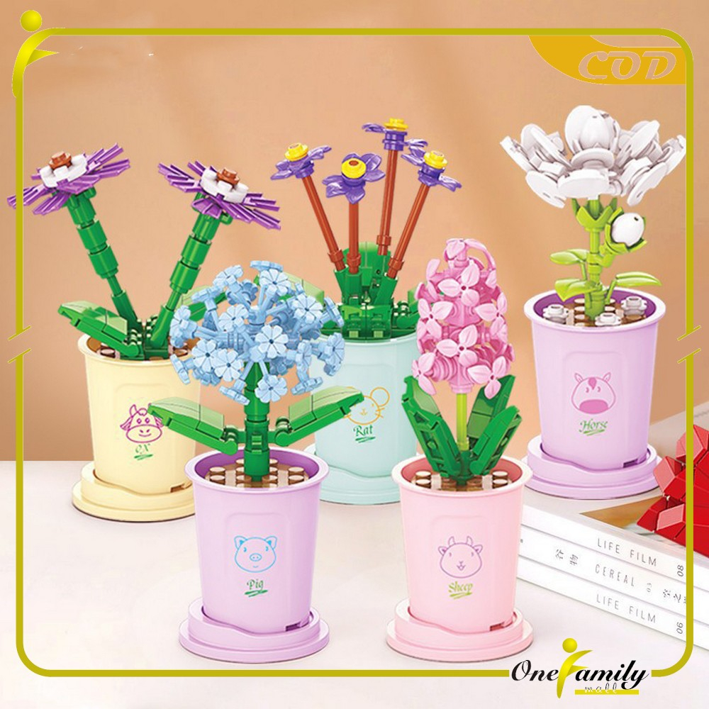 Jual ONE-M344 Mainan Edukasi DIY Florist Tanaman Pot Building Block ...