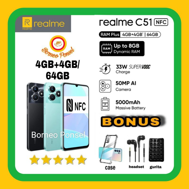 Jual Realme C51 NFC Ram 4GB+4GB/64GB Garansi Resmi | Shopee Indonesia