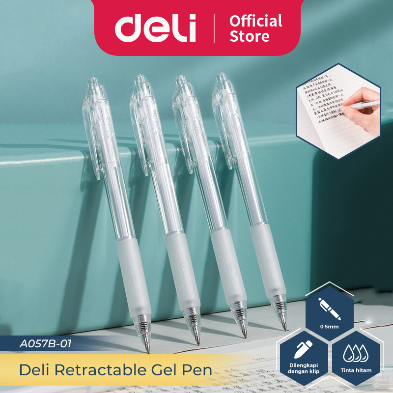 Jual Deli Retractable Gel Pen / Pulpen Cetek 0.5 mm Isi 12 pcs A057B-01 ...