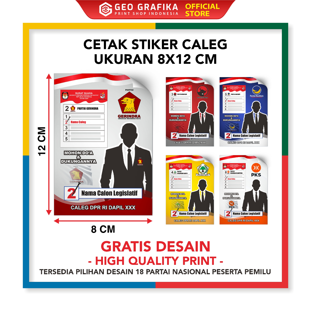 Jual Stiker Caleg Ukuran 8x12 cm Free Desain Semua Partai - Geo Grafika ...