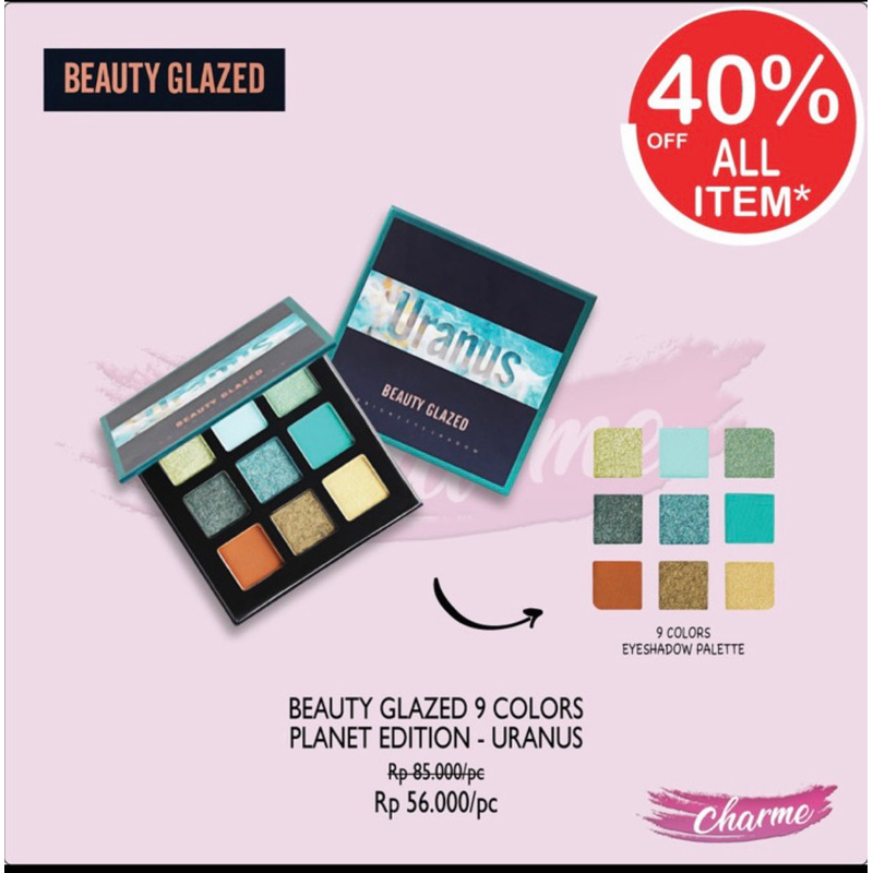 Jual Beauty Glazed 9 Colors Warna Eyeshadow Planet Edition B51 B 51 Mars Peach Almond saturn ...
