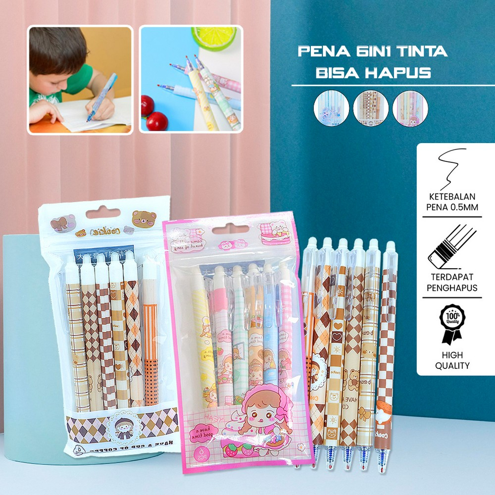 Jual Pulpen Set 6IN1 0.5MM Tinta Bisa di Hapus Motif Karakter Lucu ...