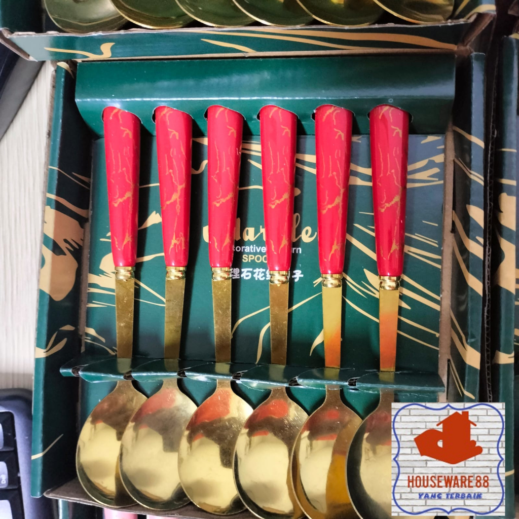 Jual Sendok Makan Set Isi 6 Sendok Sultan Gold Marble Tebal Rapi Golden ...