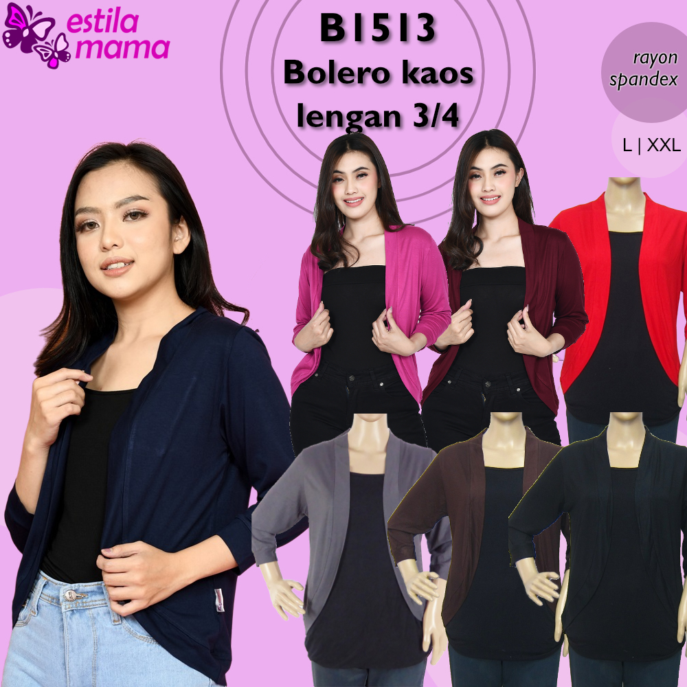 Jual (B1513) Bolero/outer "Estila Mama" lengan 3/4 kaos rayon spandex Part I Hitam/Biru/Abu ...