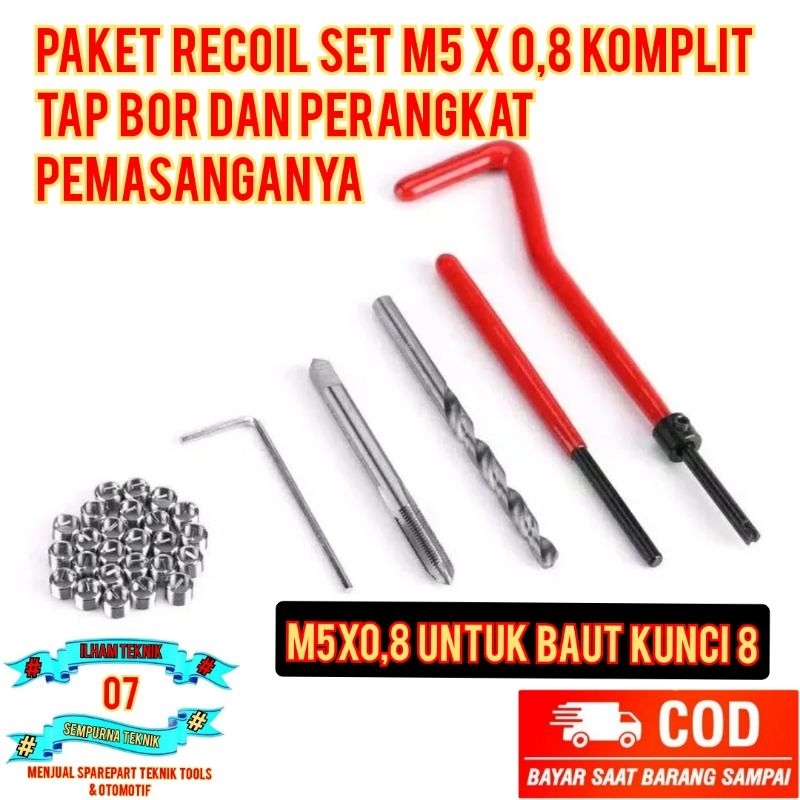 Jual Paket Recoil Set M5 x 0,8 untuk baut kunci 8 Komplit Tap Bor Dan Perangkat Pemasanganya ...