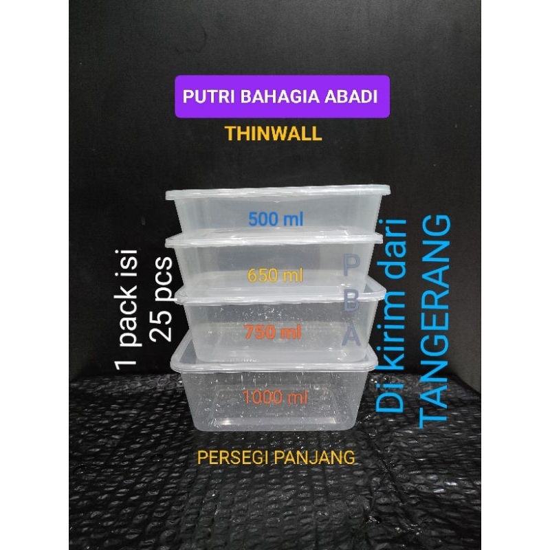 Jual Thinwall Persegi Panjang 500 Ml 650ml 750ml 1000ml Isi 25 Pcs Box