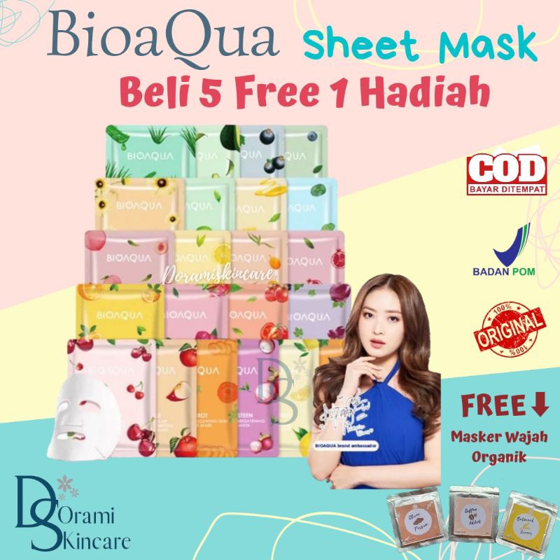 Jual BIOAQUA SHEET MASK MASKER BIO AQUA ORIGINAL BPOM (BELI 5 FREE 1 HADIAH MASKER ORGANIK ...