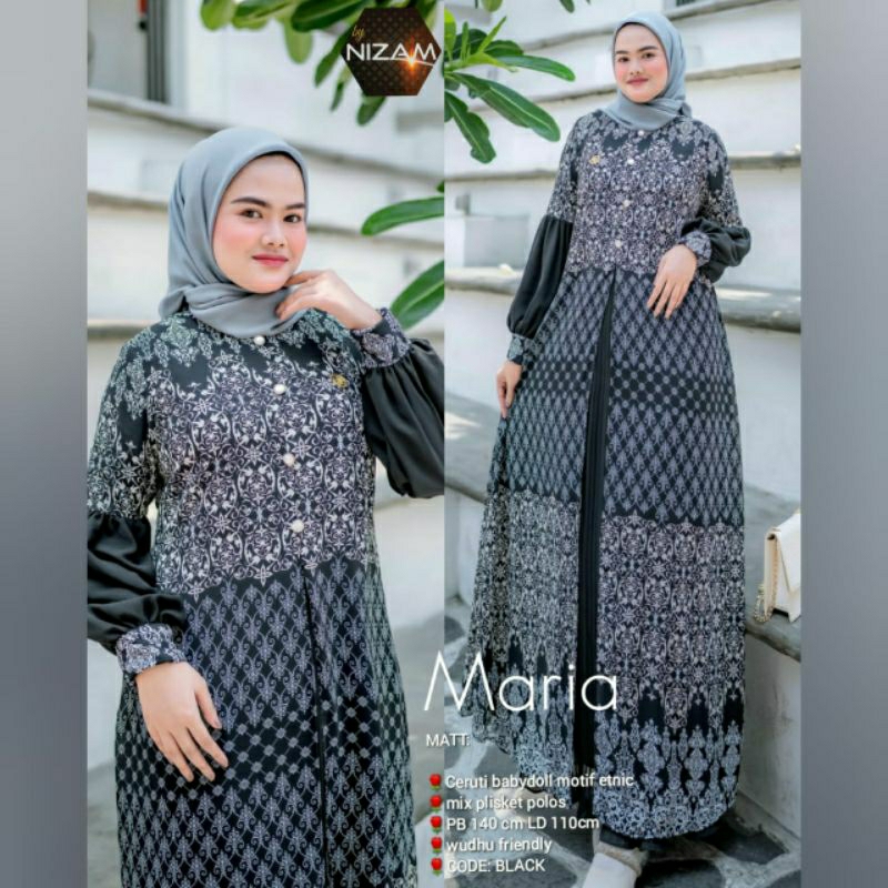Jual new**MARIA gamis maxy premium dress**bahan ceruty babydoll motif etnic*by Nizam collection ...