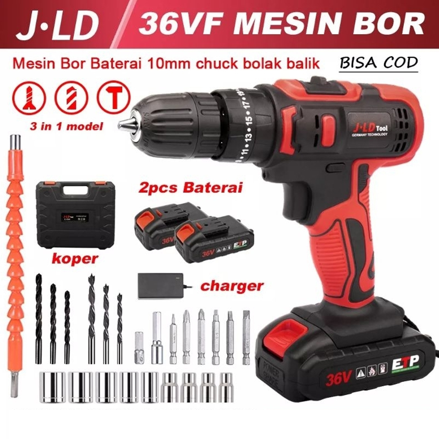 Jual JLD TOOLS 36Vf Mesin bor baterai cordless JLD 36V 10mm 2battery ...