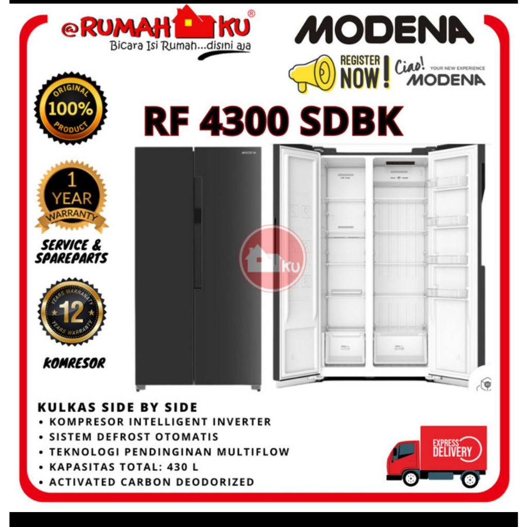 Jual MODENA REFRIGRATOR SIDE BY SIDE - RF 4300 SDBK | Shopee Indonesia