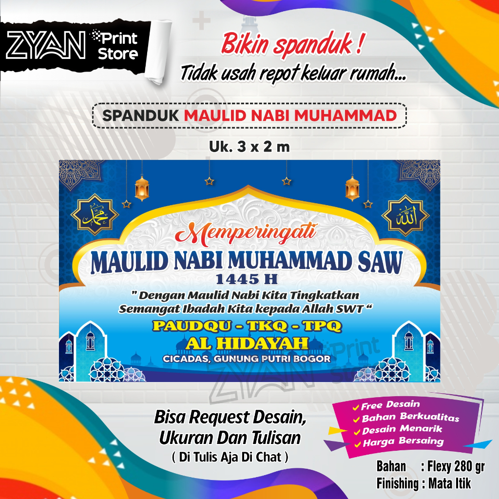 Jual SPANDUK BANNER MAULID NABI MUHAMMAD SAW | Shopee Indonesia