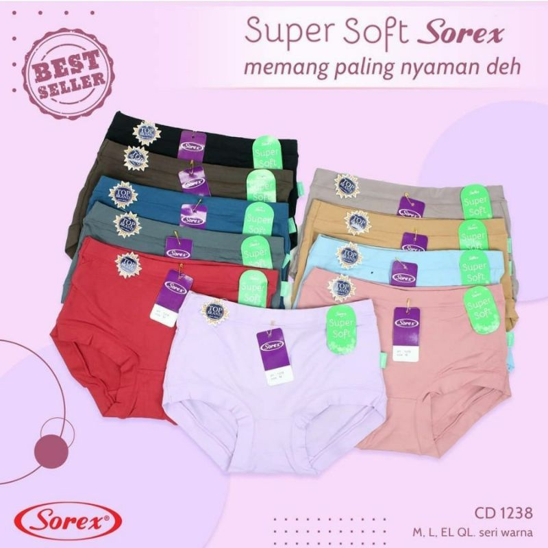 Jual (1 Paket Isi 3 pcs) Cd Sorex 1238 Super Soft | Celana Dalam Wanita Midi Katun | Shopee ...