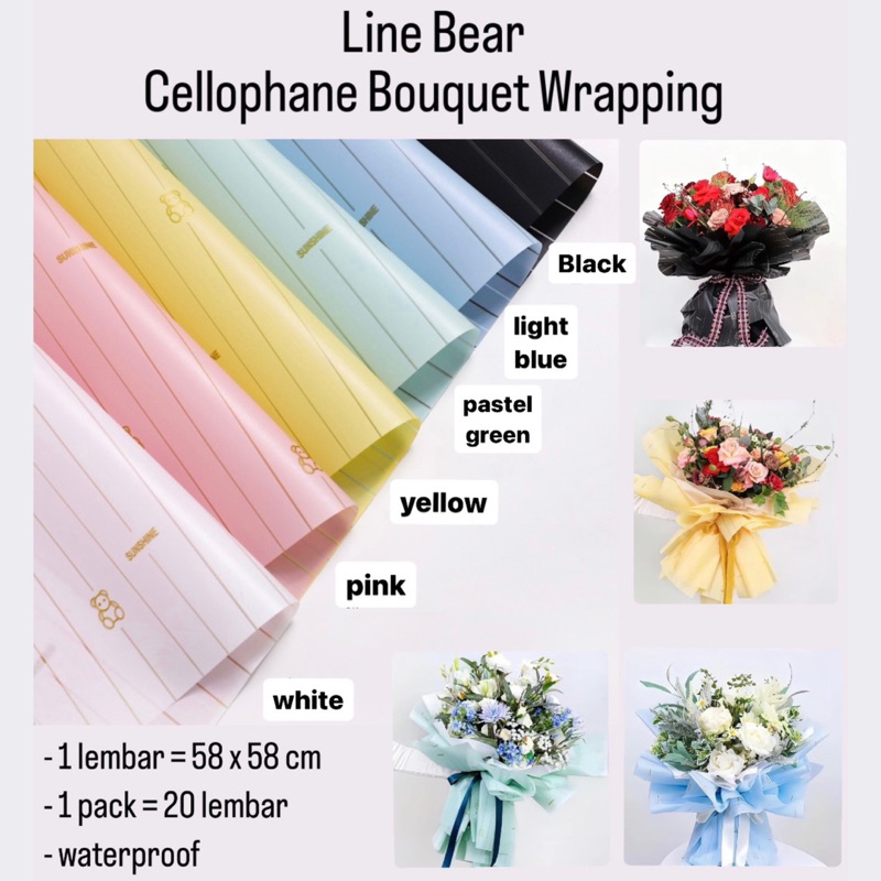Jual Kertas Cellophane Bucket Bunga [Line Bear] Flower Wrapping Paper ...