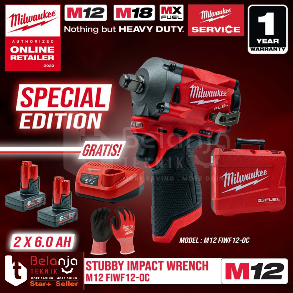 Jual Milwaukee Stubby Impact Wrench Baterai M12 FIWF12-0C 1/2" Set 12 V ...