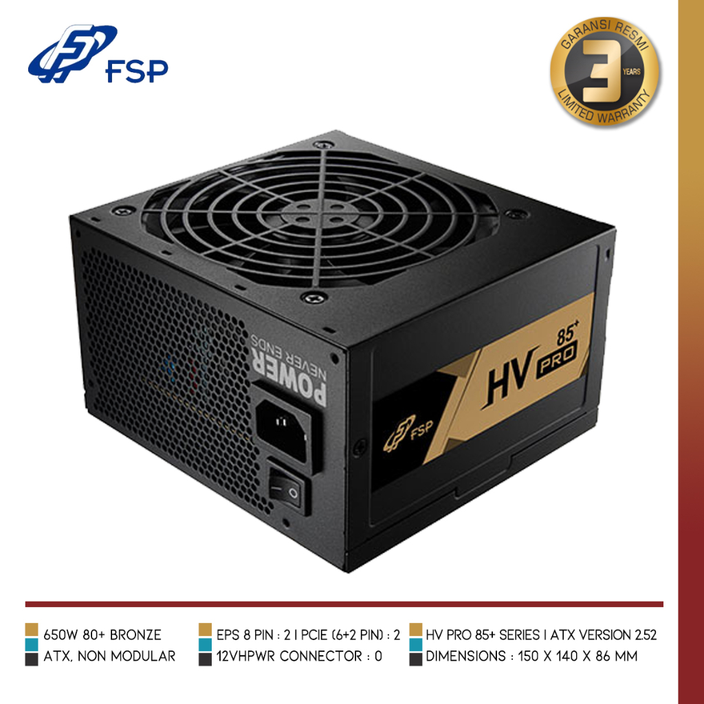Jual FSP HV PRO 650W | PSU 650W 80+ 230V EU Non Modular - 80+ Bronze ...