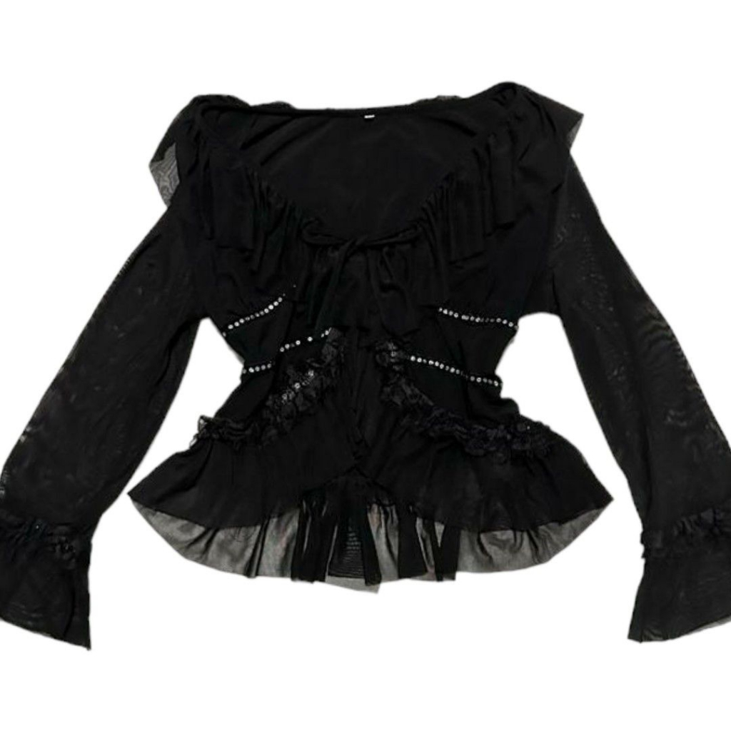 Jual Ruffle Gothic Fairycore Cardigan Bow Flare Layered Tiered ...
