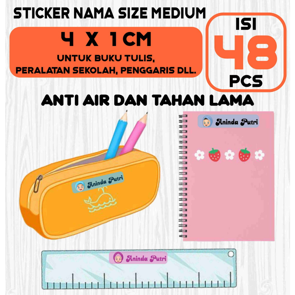 Jual Stiker Label Nama Anak Custom Ukuran Medium isi 48 pcs Waterproof ...