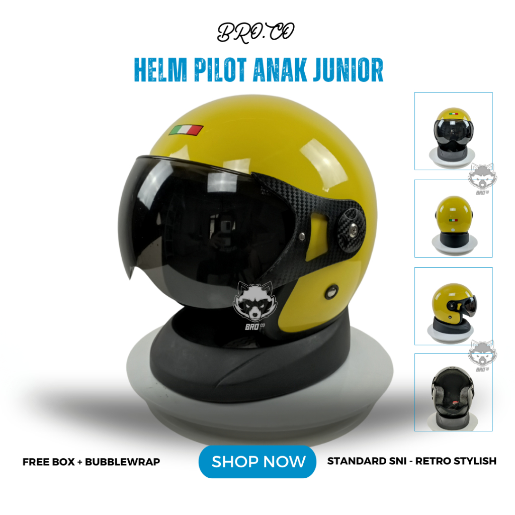Jual HELM PILOT RETRO ITALY ANAK ANAK JUNIOR HALF FACE HITAM BLACK ...