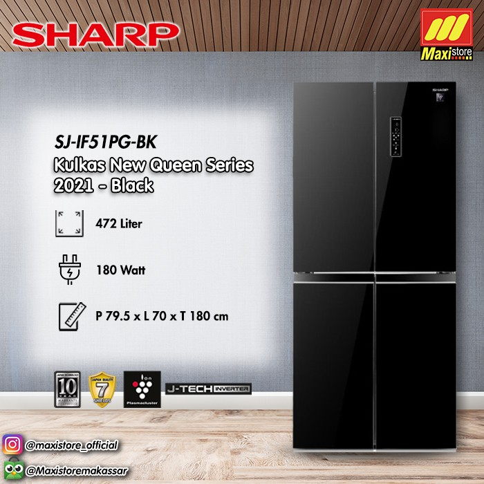 Jual SHARP SJ-IF51PG-CG/BK Kulkas [472 L] New Queen Series 2021 ...