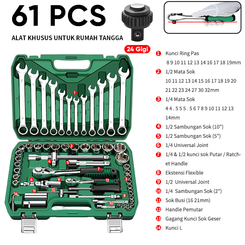 Jual ISKU kunci shock 1 Set lengkap 37 61 82 pcs/kunci sok set lengkap tool box perkakas bengkel ...