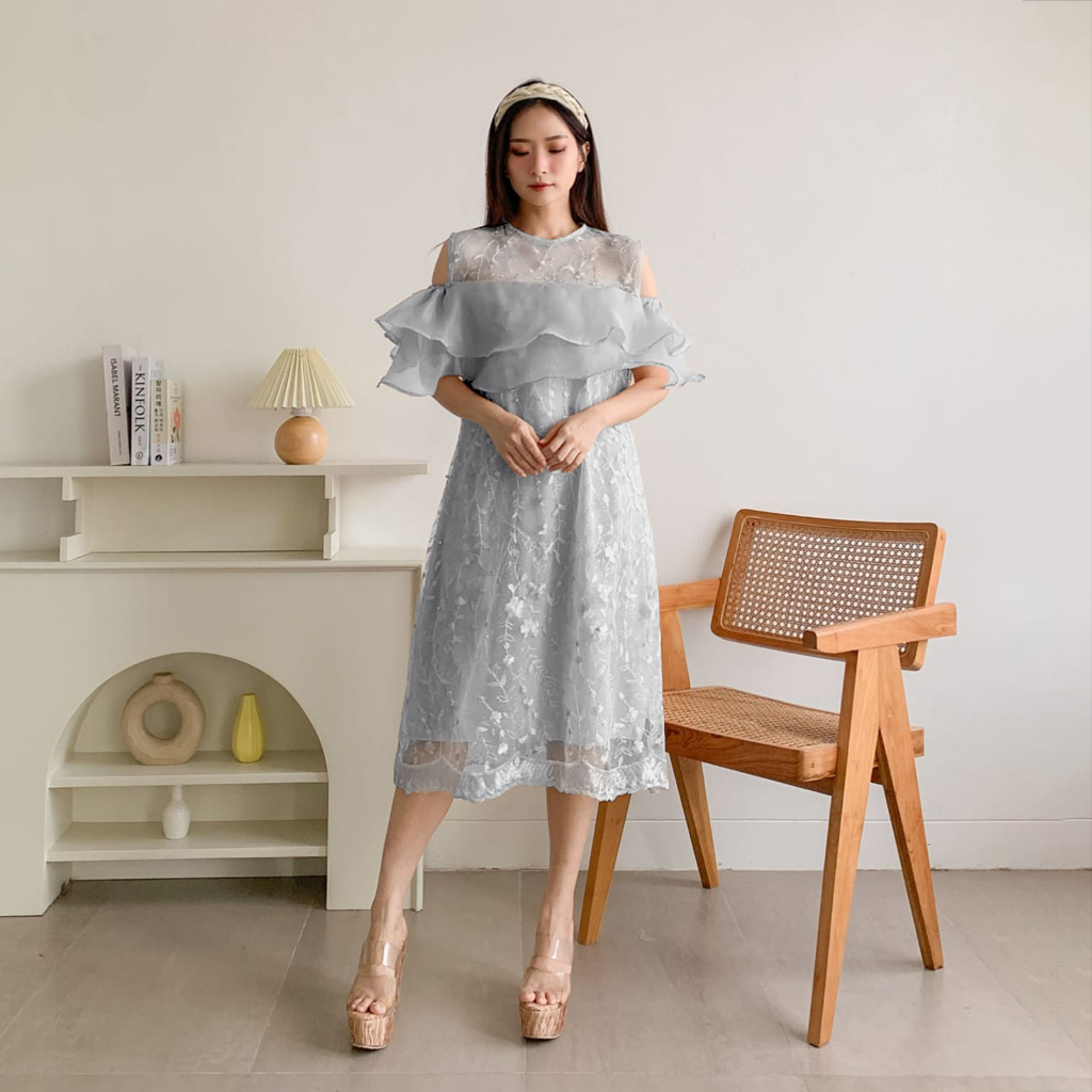 Jual ARABELLA M L XL XXL Brokat Organza Sabrina Dress Natal Korean ...