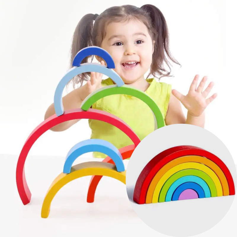 Jual Rainbow Stacker Mainan Montessori Kayu Rainbow Block Pelangi Warna ...