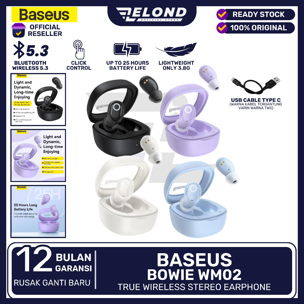 Jual Baseus Bowie WM02 True Wireless Bluetooth Earphone Mini Earbuds ...