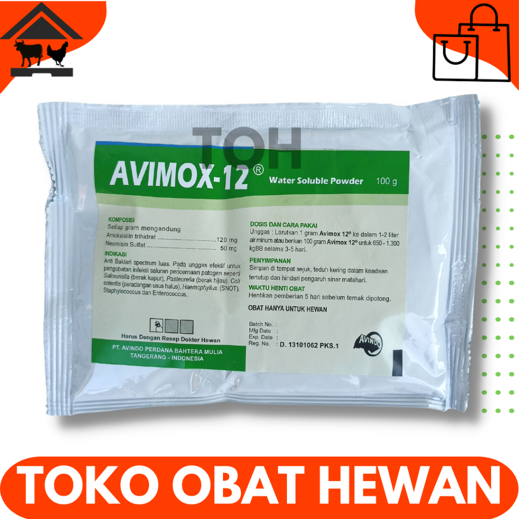 Jual AVIMOX 12 100 GRAM - Obat Snot Coli Berak kapur Berak hijau dan ...