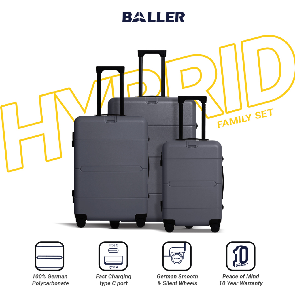 Jual Baller Koper Polycarbonate Dual TSA Lock Hybrid Family Set - Grey ...