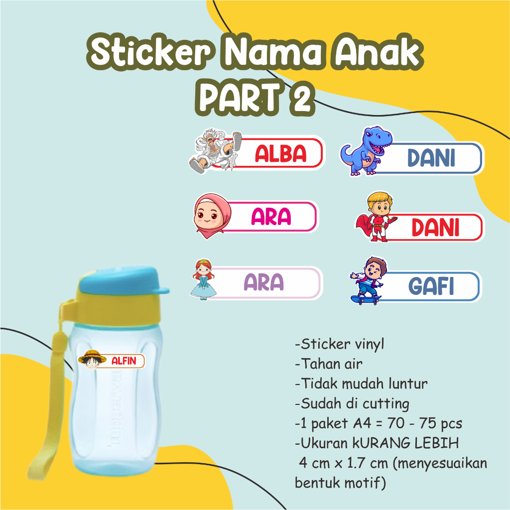 Jual PART 2 Sticker Nama Anak WATERPROOF / Sticker Nama Costum ...
