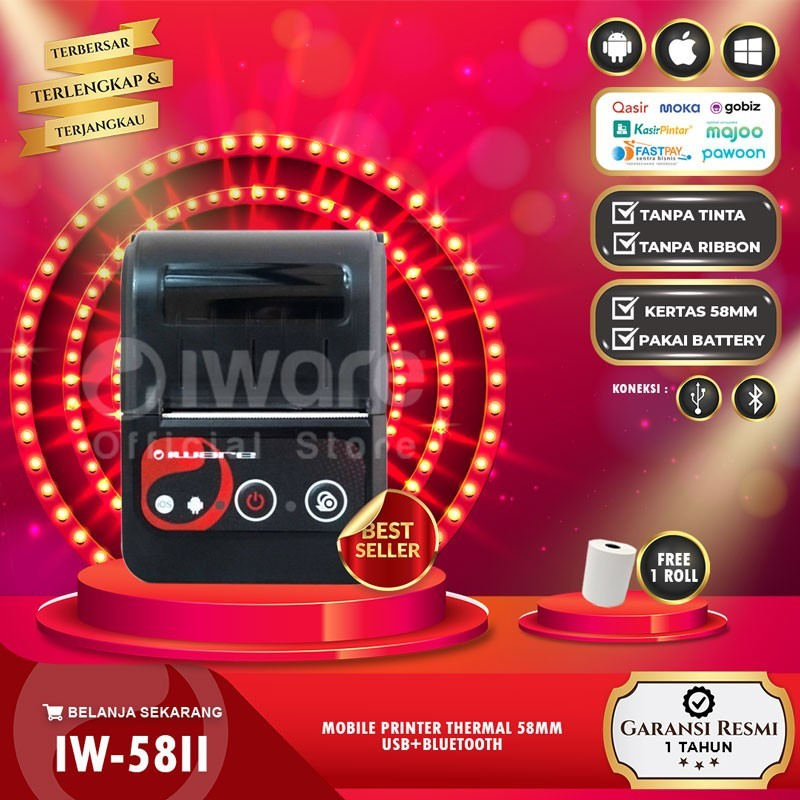 Jual Mini Printer Mobile Printer Thermal Bluetooth Iware MP-58ii Mokapos | Shopee Indonesia
