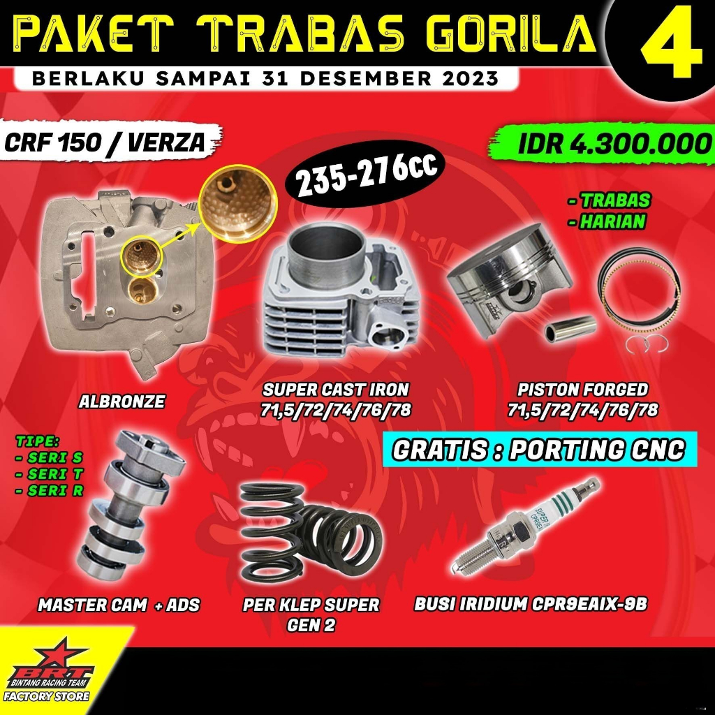 Jual BRT Paket Trabas Gorila 4 Honda CRF 150 Head-Blok Piston 250cc - 300cc | Shopee Indonesia