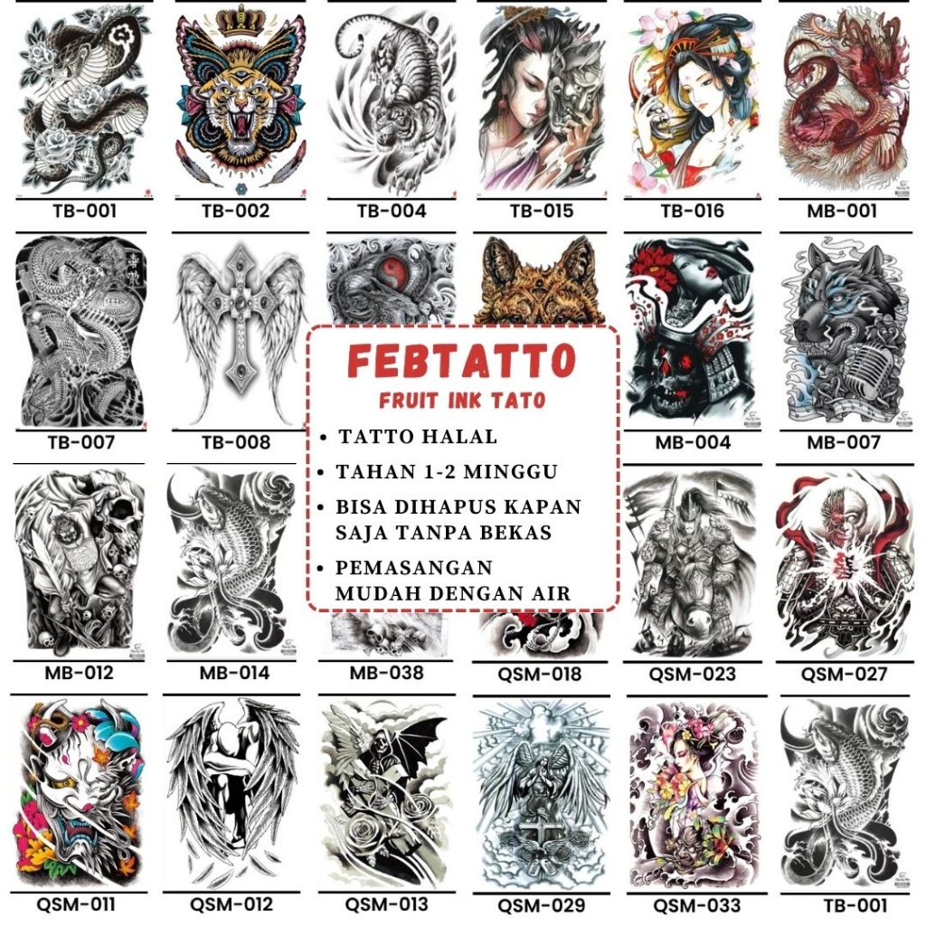 Jual Tato Temporer Full Punggung Ukuran 35cm X 48cm Motif Aesthetic
