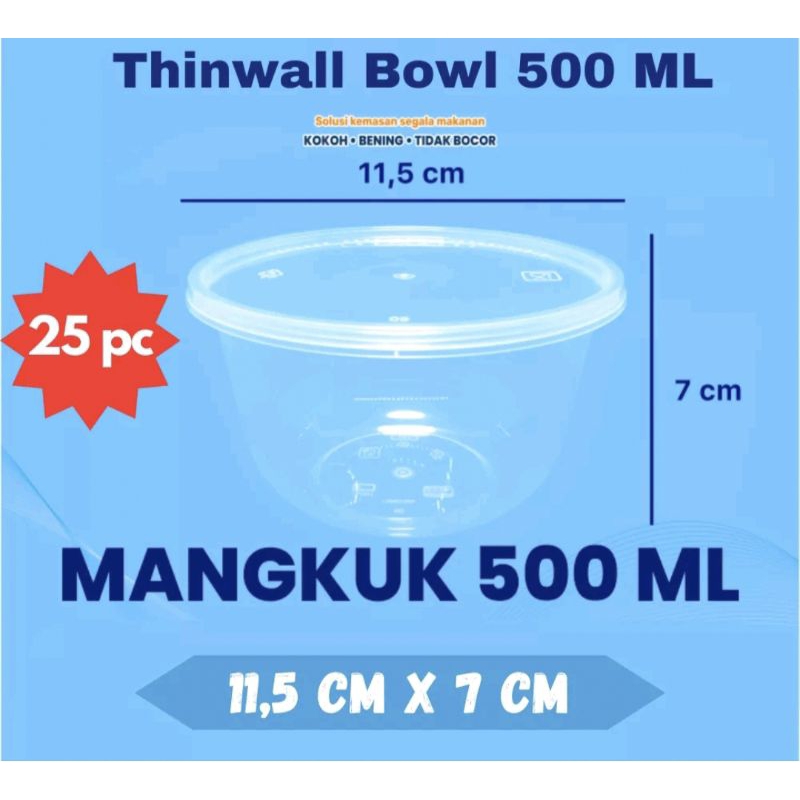 Jual Thinwall 500ml Round bowl wadah bulat mangkok plastik tempat ...