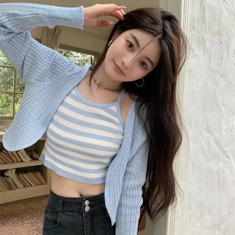 Jual Cardingan 2 in 1 Set Rajut Wanita Atasan Knit Set Crop Korean Style | Shopee Indonesia